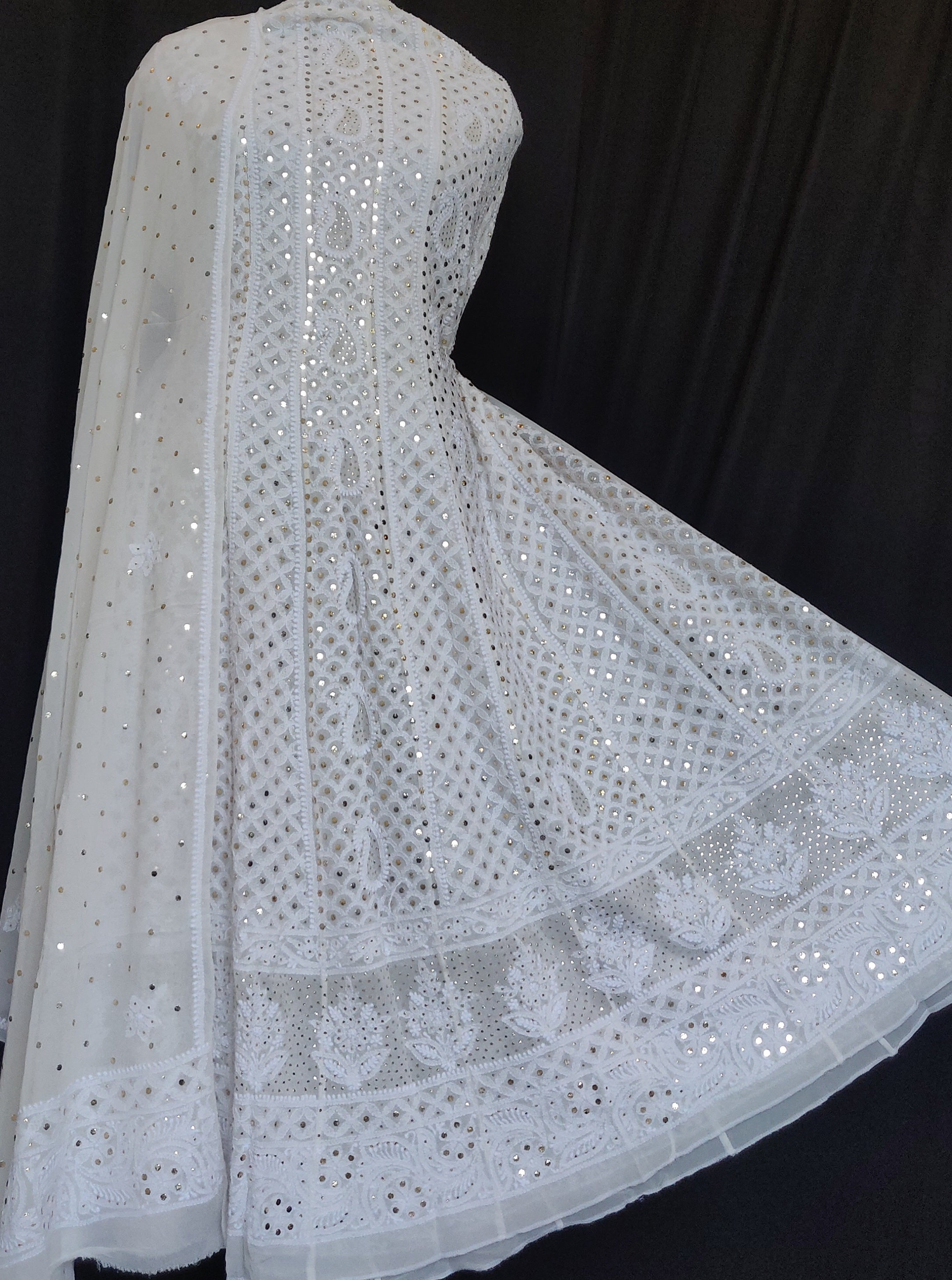 Ruhani allover Chikankari and heavy mukaish anarkali with dupatta