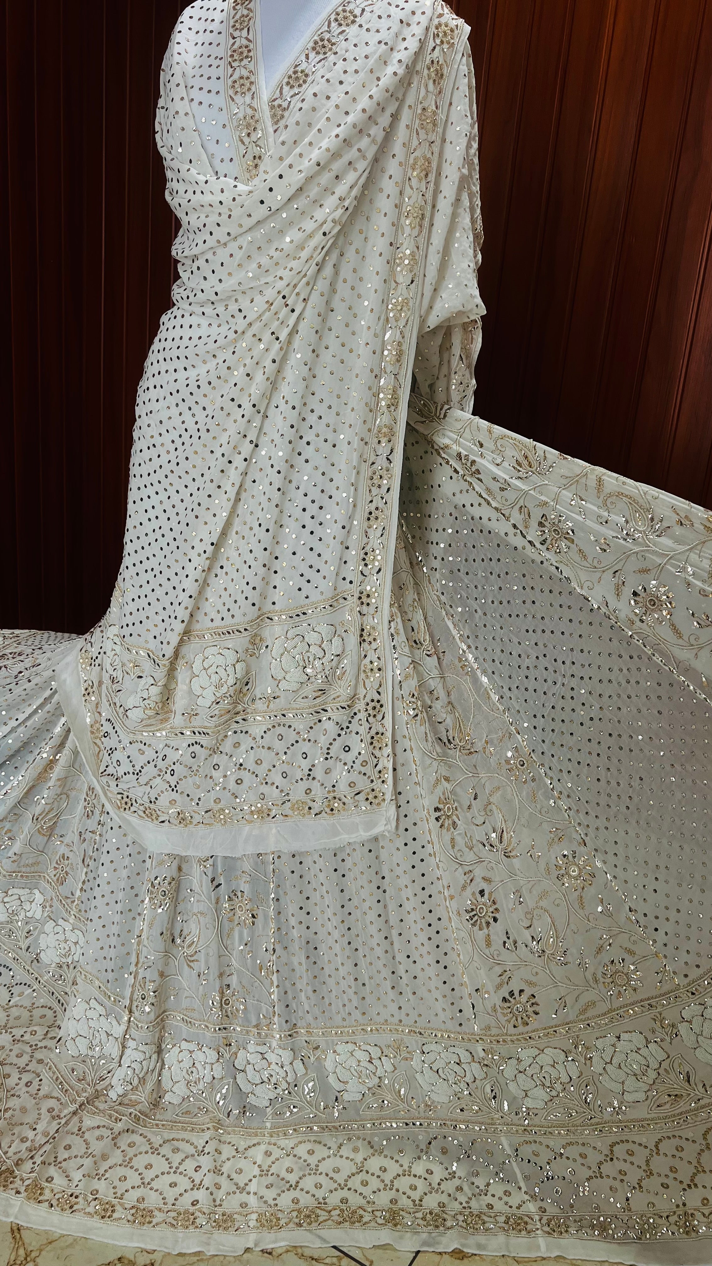 Ruhani Heavy Badla and Pearl Embroidered Pure Georgette Wedding Leheng