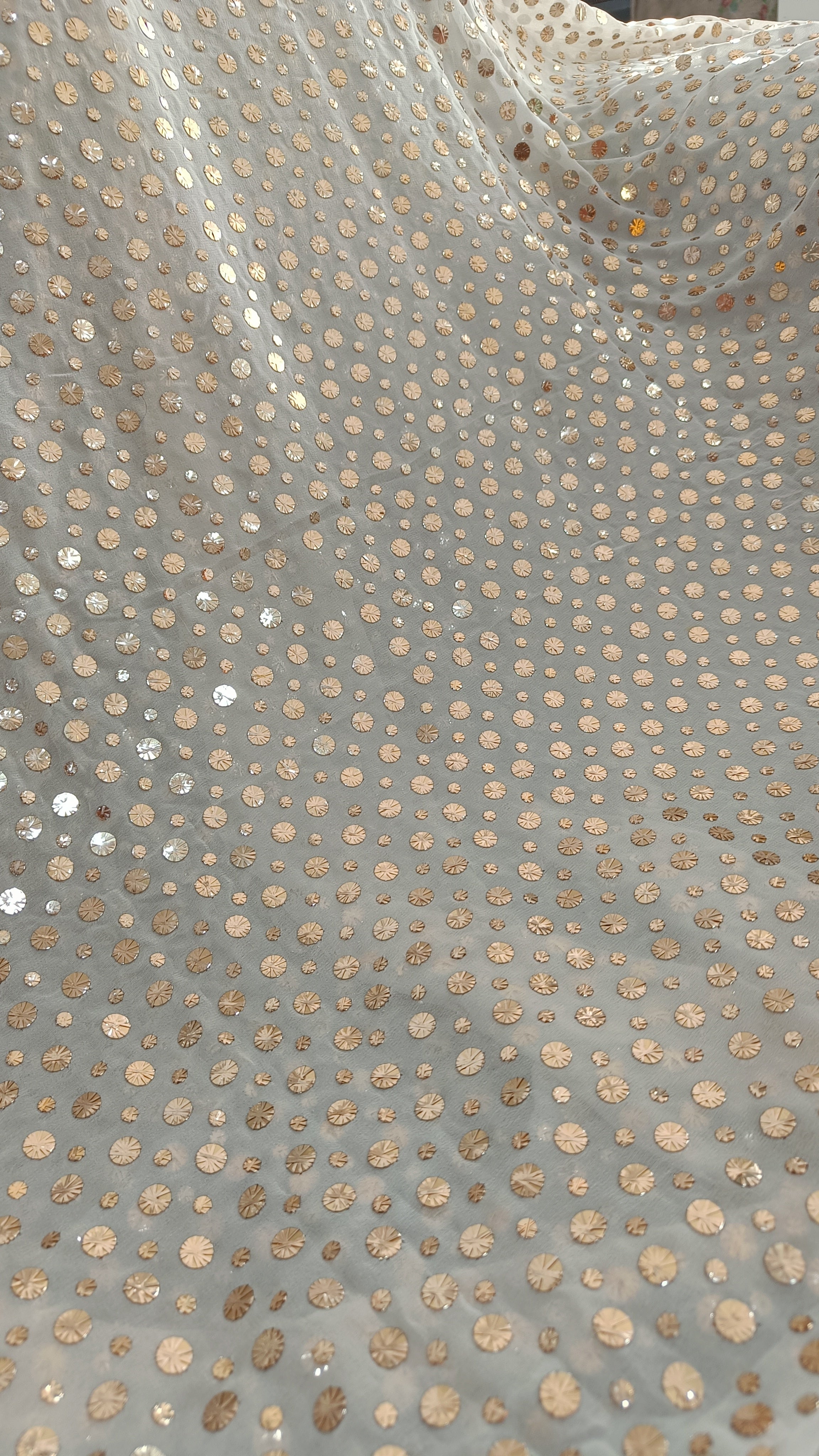 Ivory Pure Georgette Allover Heavy Mukaish Running Material 6 meters