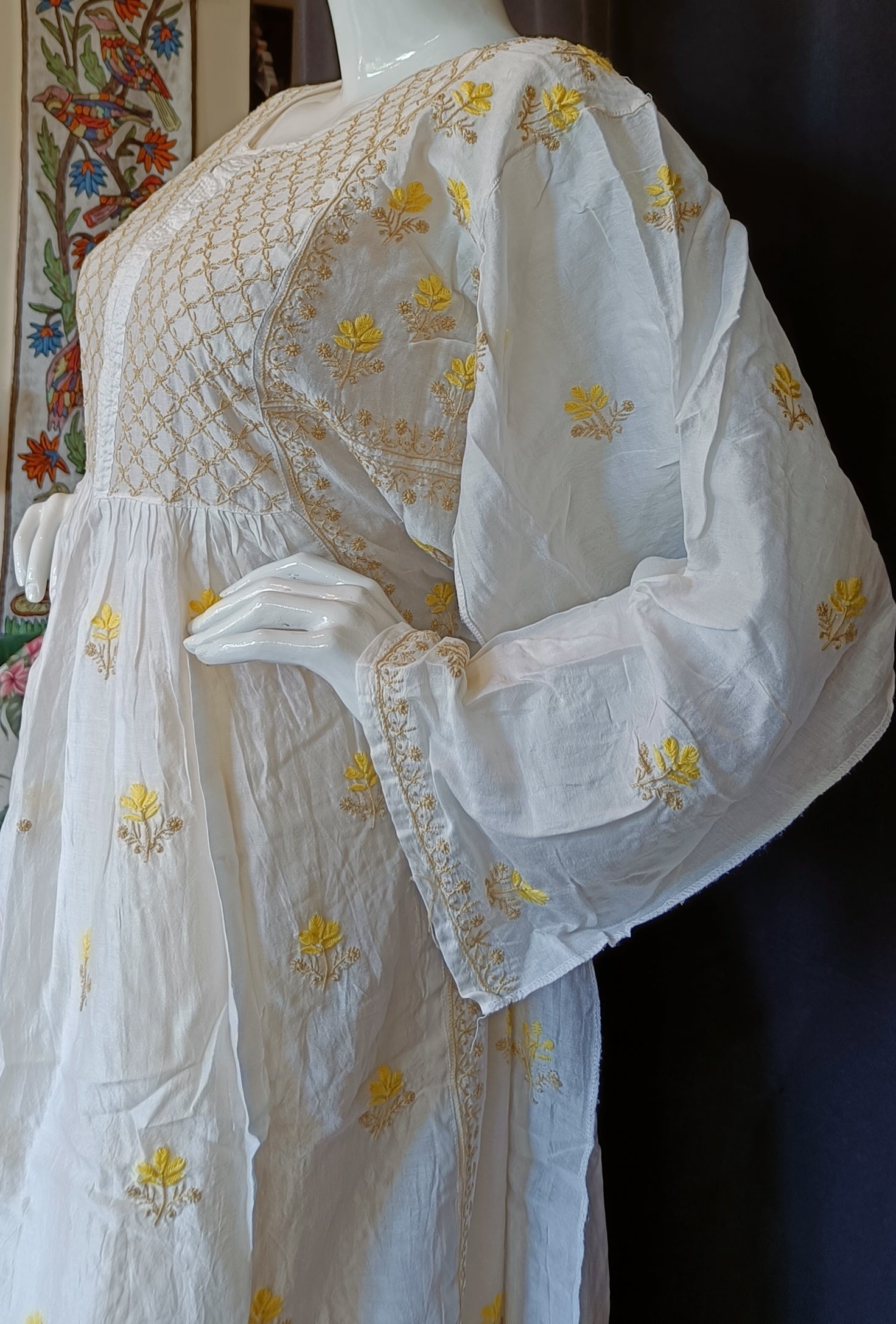 Off White Mul Chanderi A Line Chikankari Kurta and Dupatta