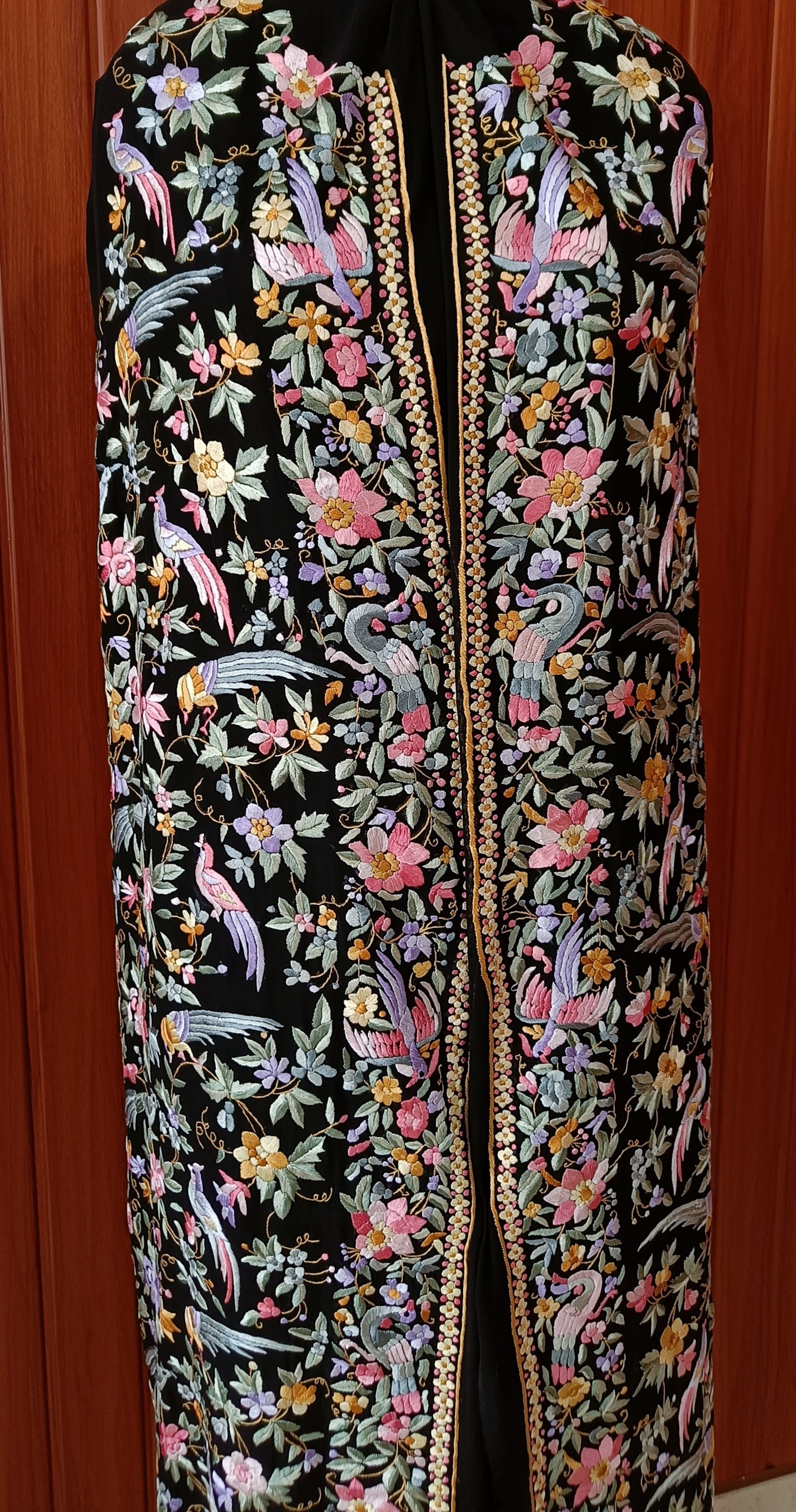 Black Masterpiece Hand Embroidered Parsi Gara Jacket Fabric