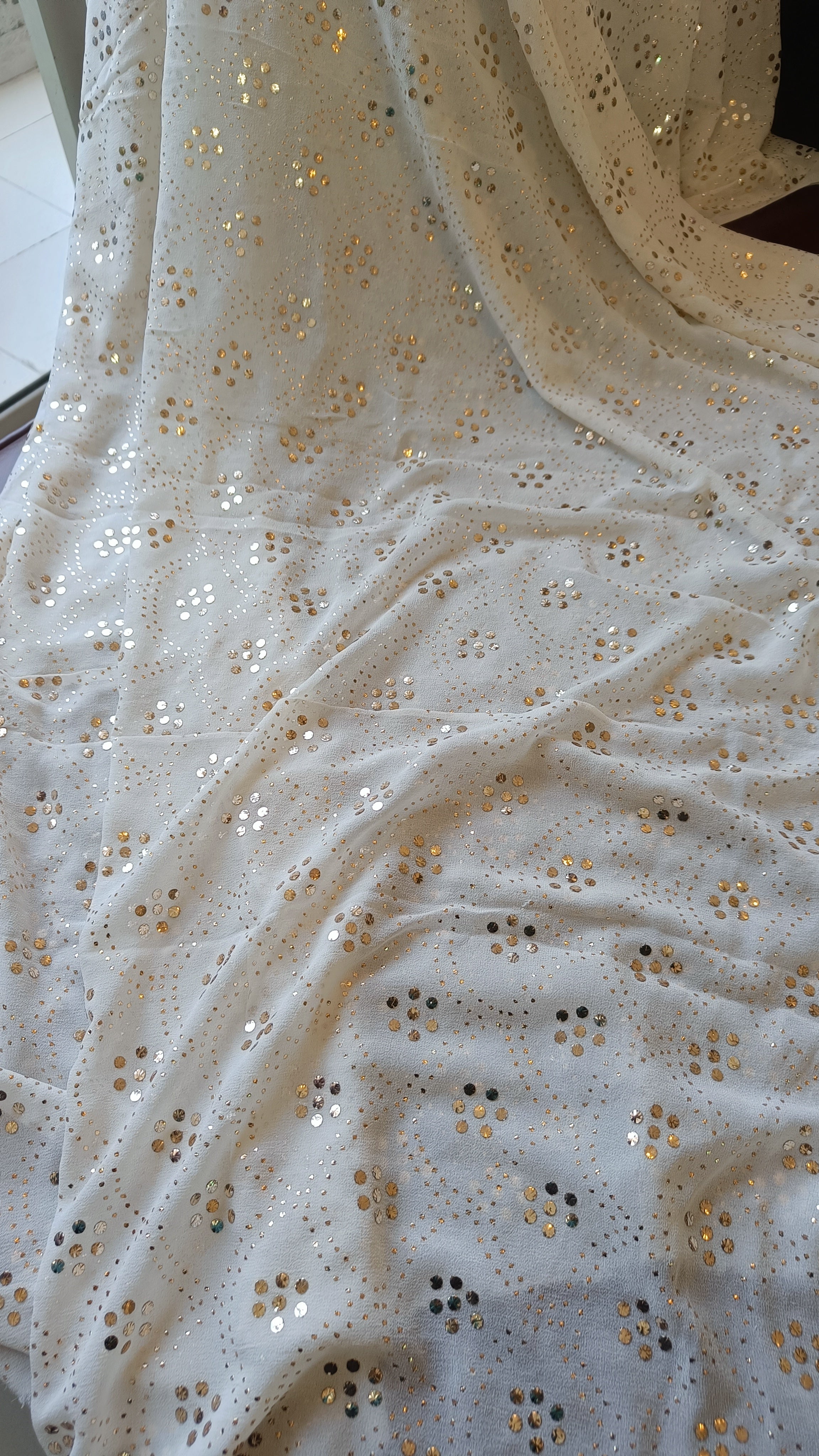 Ruhani Ivory Pure Georgette Allover Badla and Mukaish Running Material