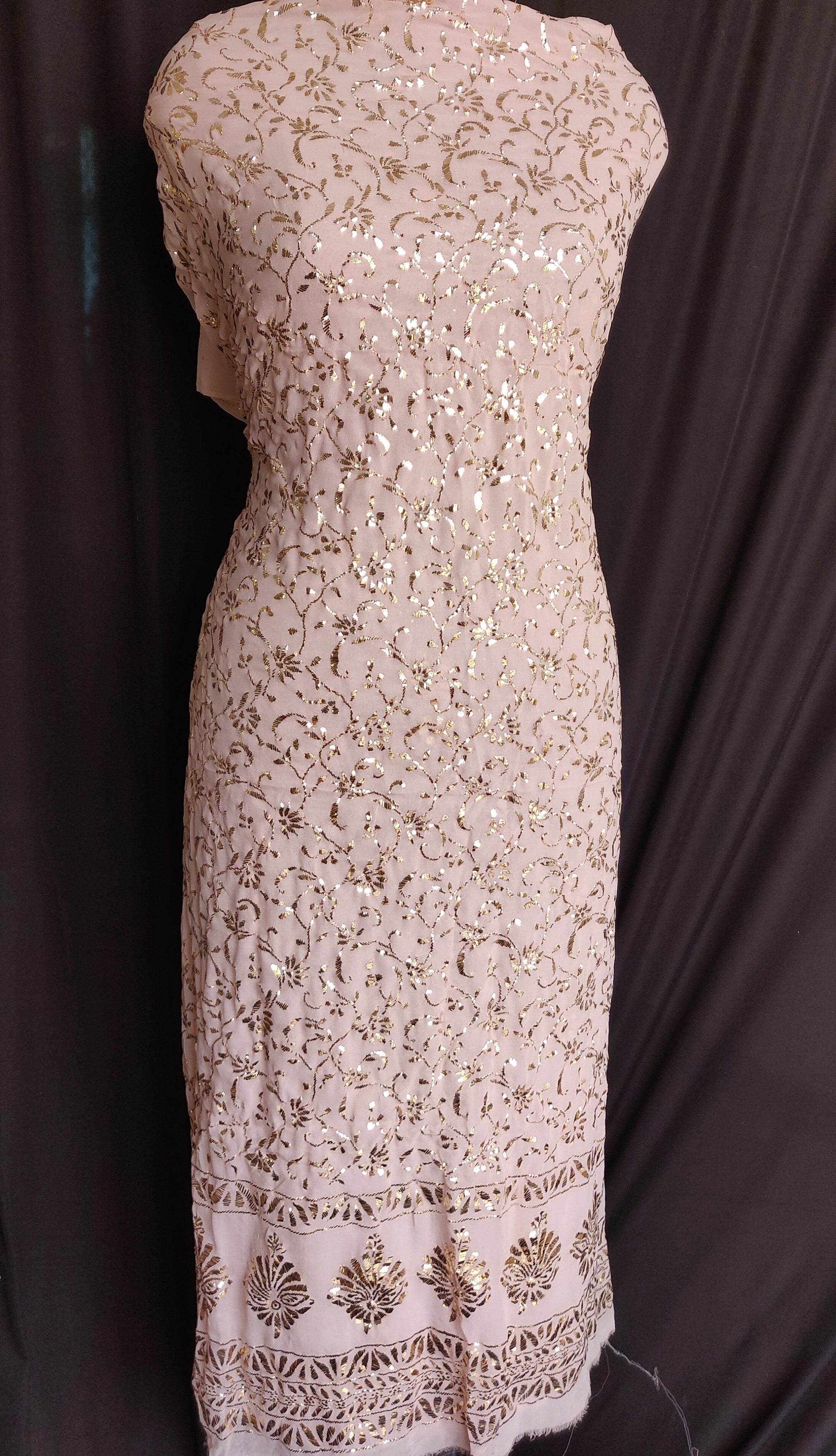 Dusty Pink heavy badla work pure Georgette kurta and dupatta set