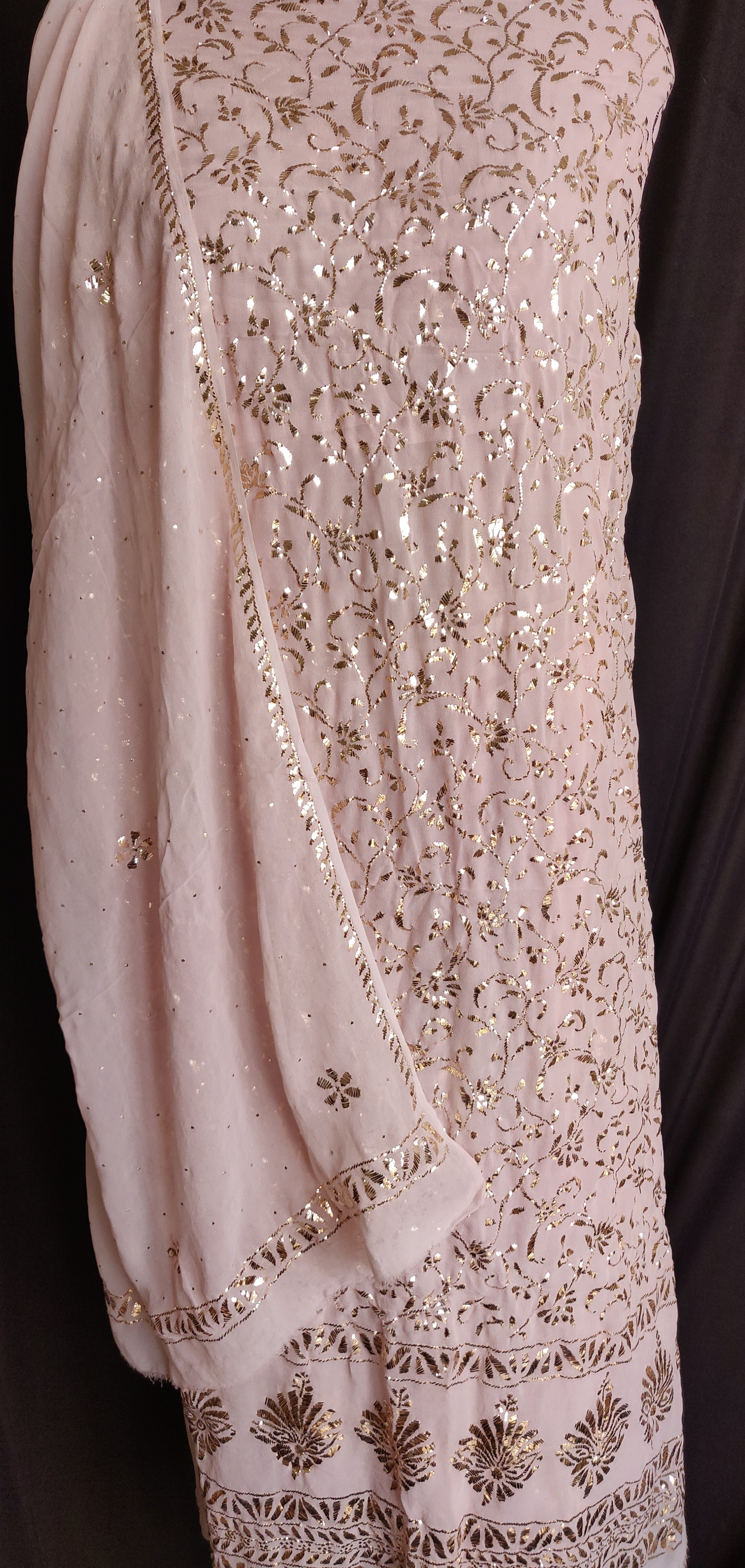 Dusty Pink heavy badla work pure Georgette kurta and dupatta set