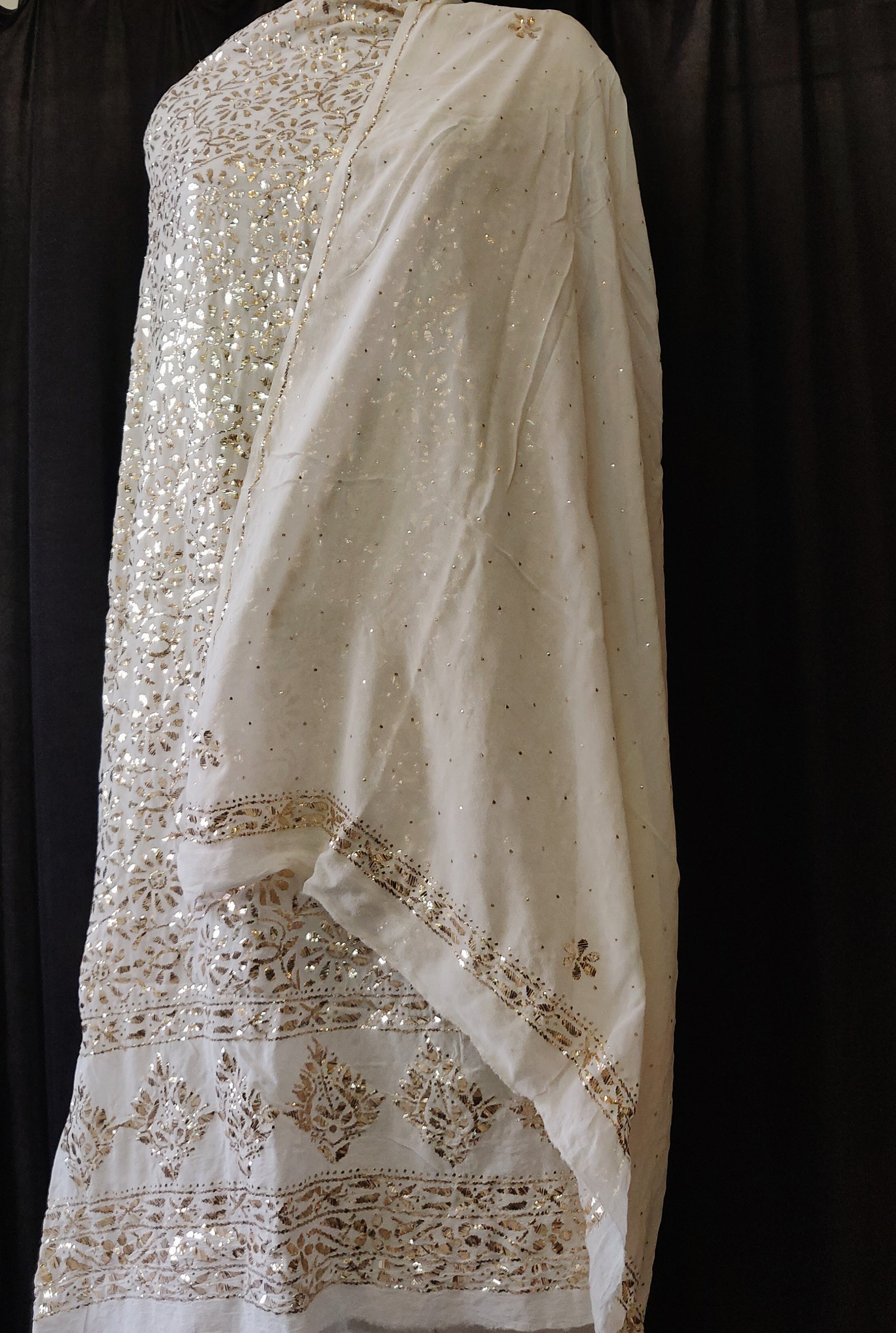 Ruhani Ivory badla work pure georgette kurta and Dupatta