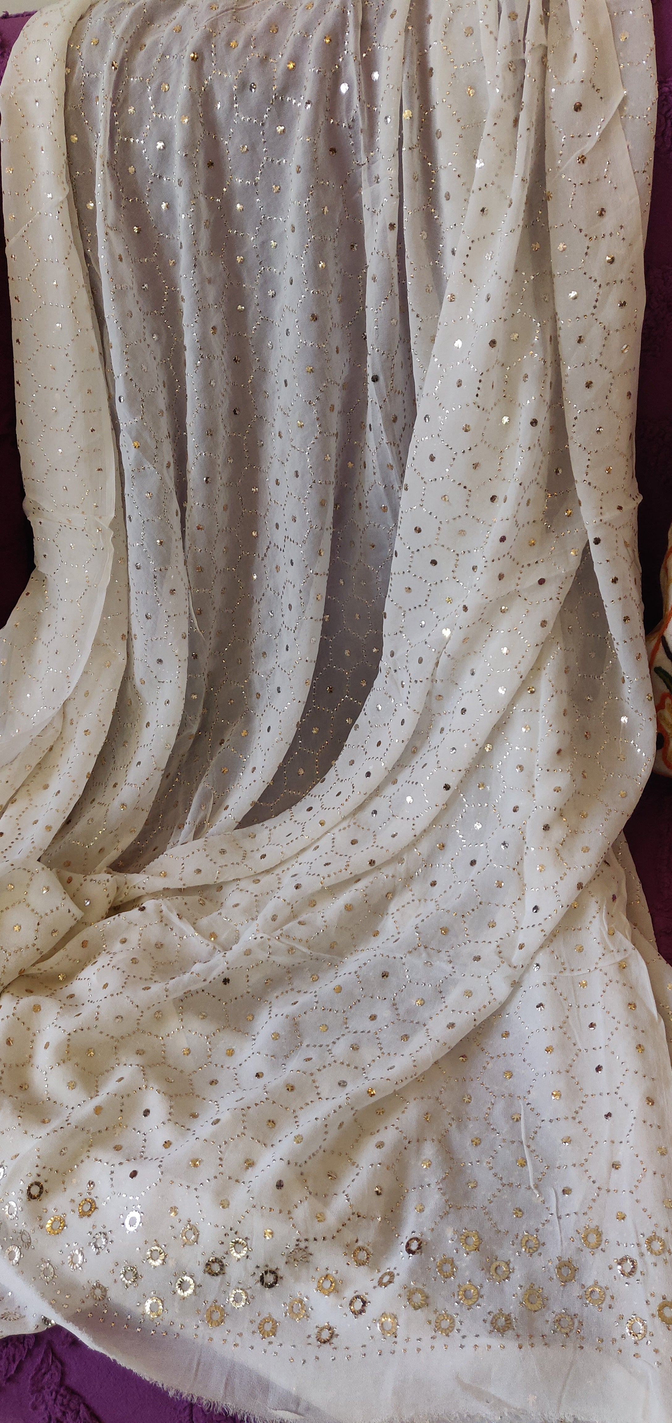 Hexagon pattern allover heavy mukaish half pure georgette dupatta